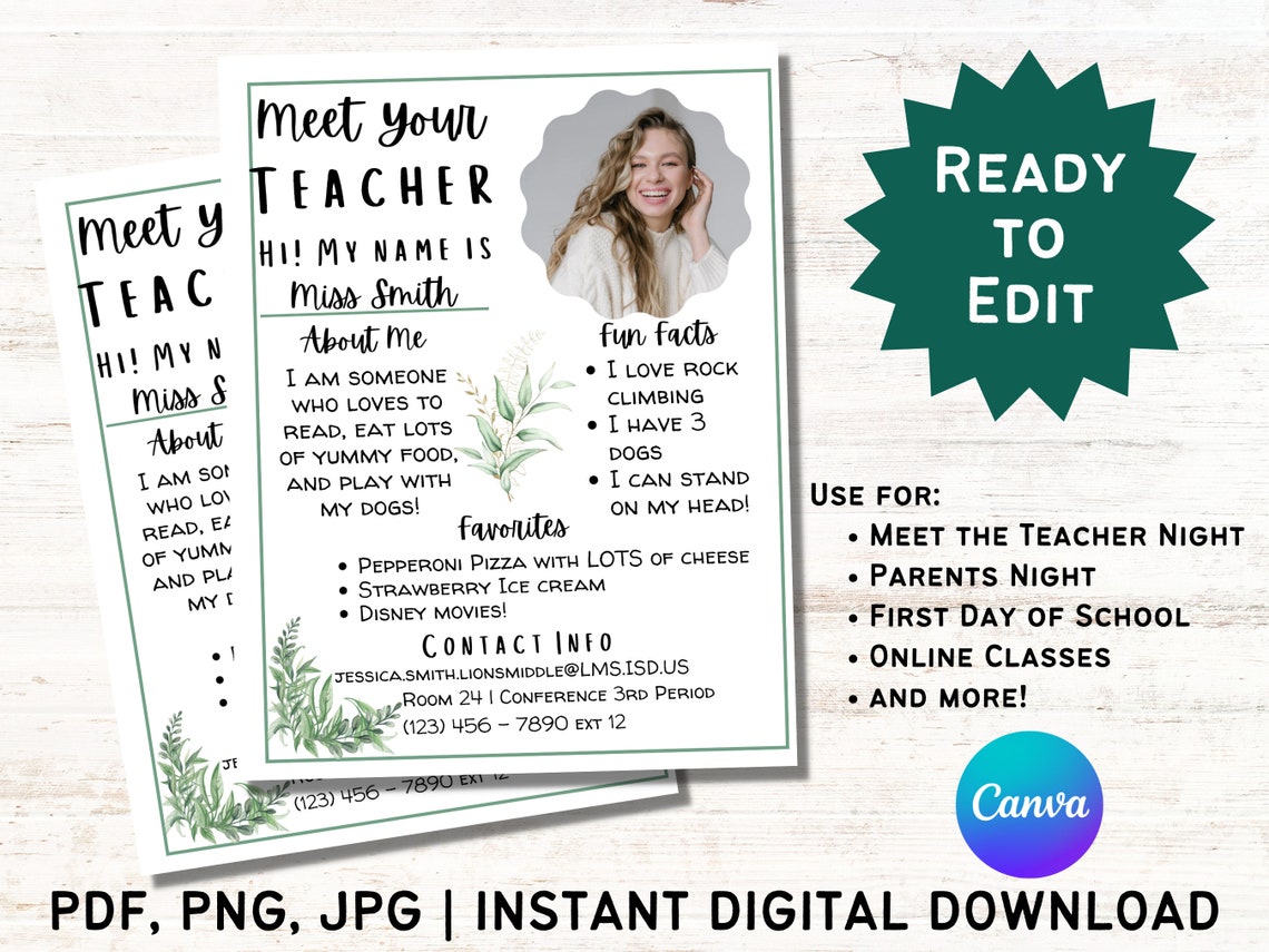 Meet Your Teacher Printable Ready to Edit Editable Template Resource ...