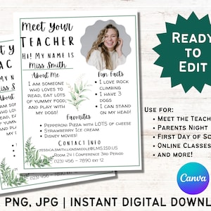 Meet Your Teacher Printable | Ready to Edit | Editable Template ...