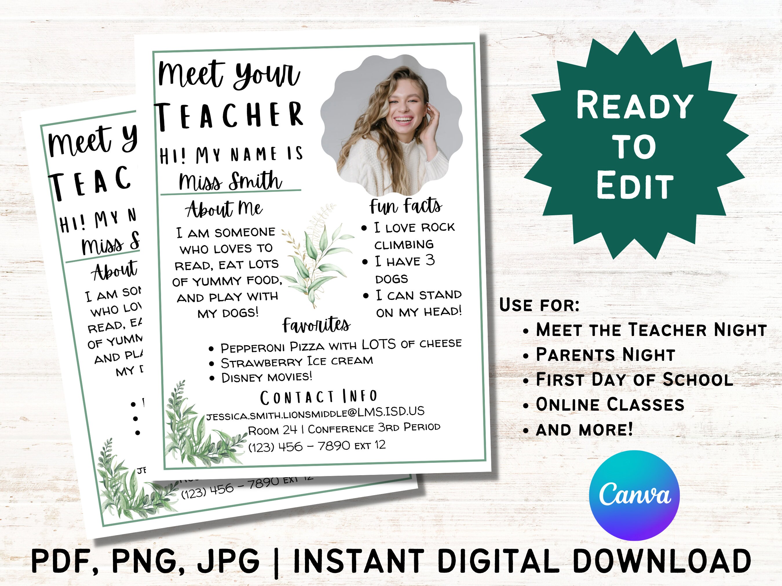 Meet Your Teacher Printable | Ready to Edit | Editable Template ...