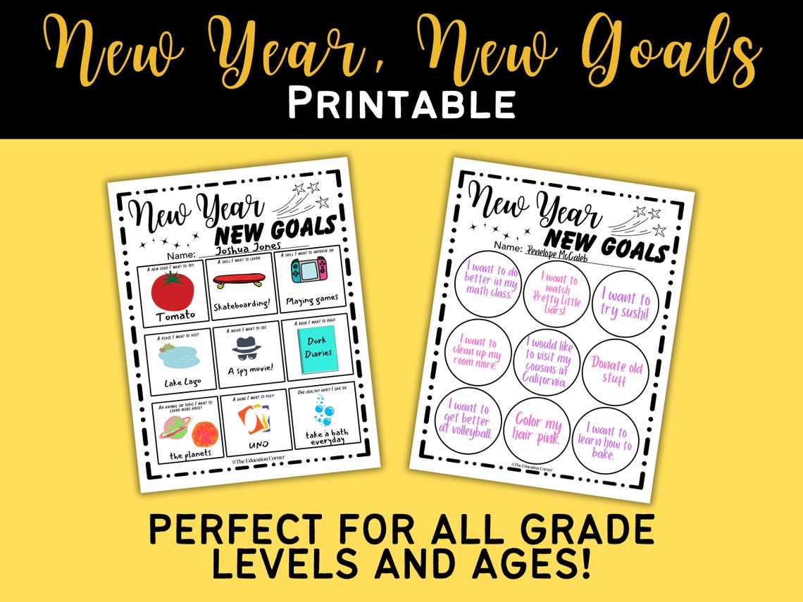 New Year, New Goals Printable Worksheet, New Year's Resolutions ...
