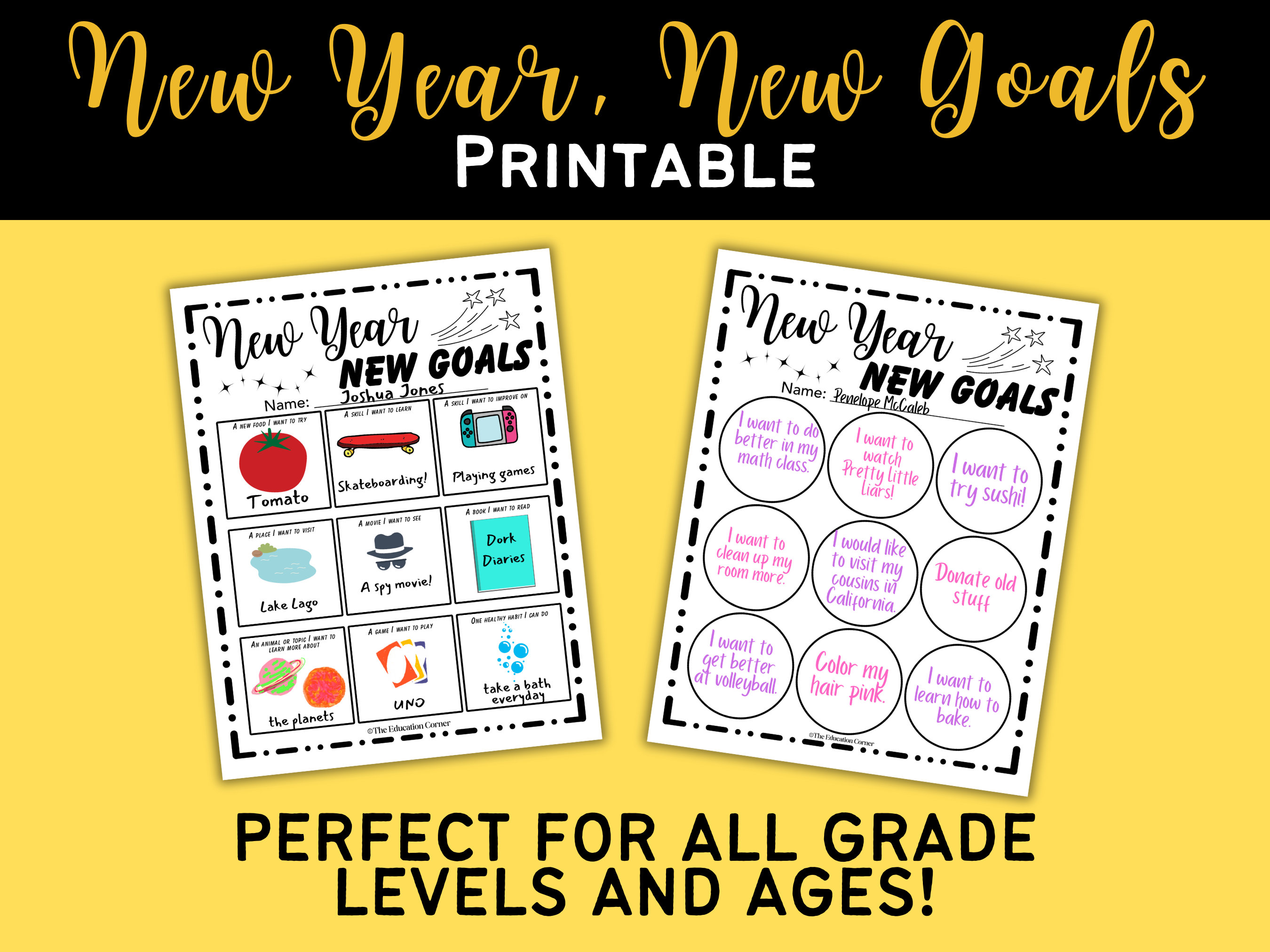 New Year, New Goals Printable Worksheet, New Year's Resolutions ...