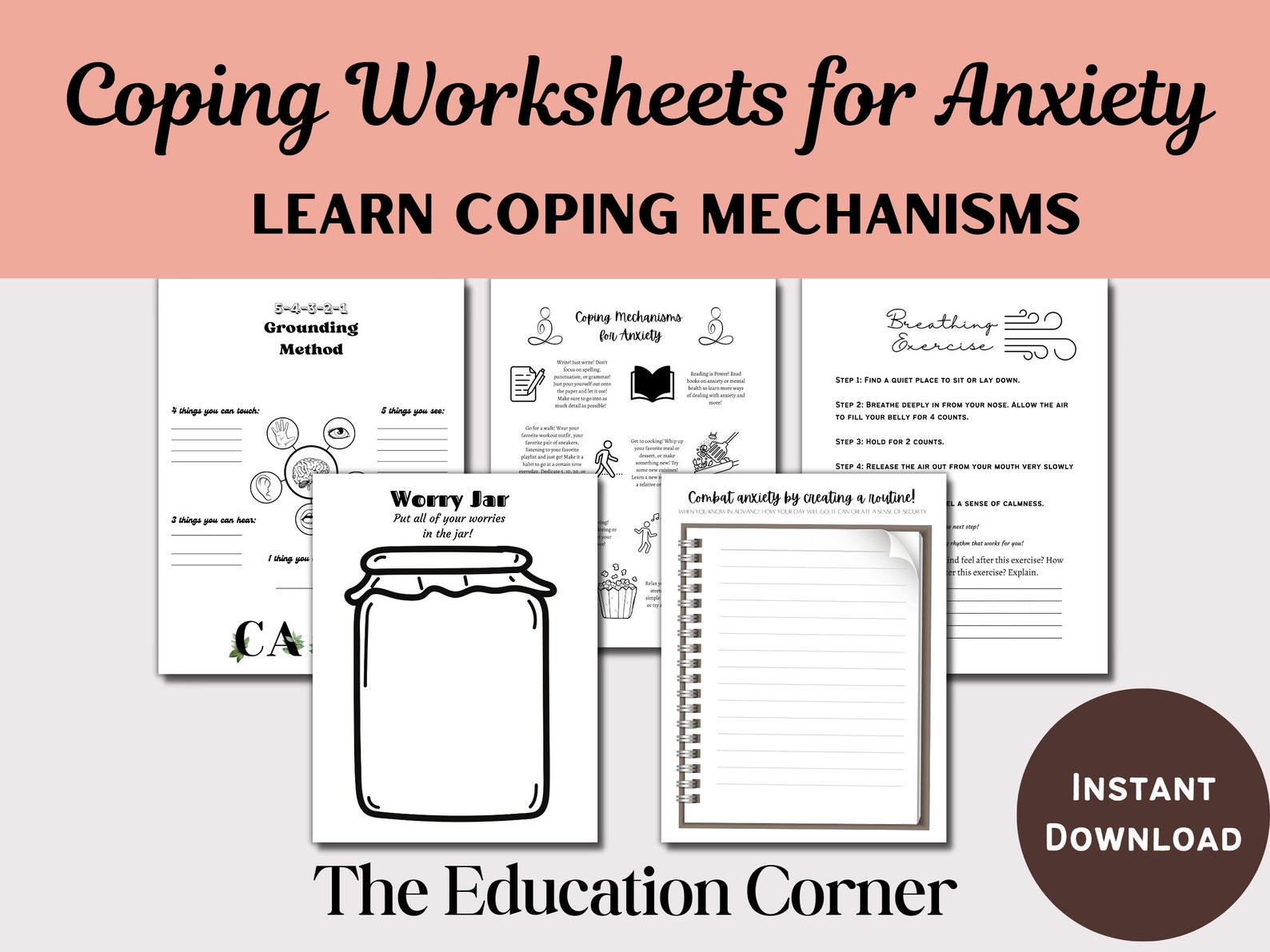 Anxiety Worksheets | Mental Health Worksheets | PDF Printable | Instant ...