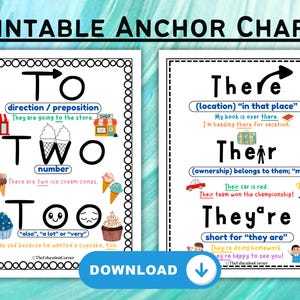 Their, There, They're & To, Two, Too Anchor Charts and Worksheets (PDF ...