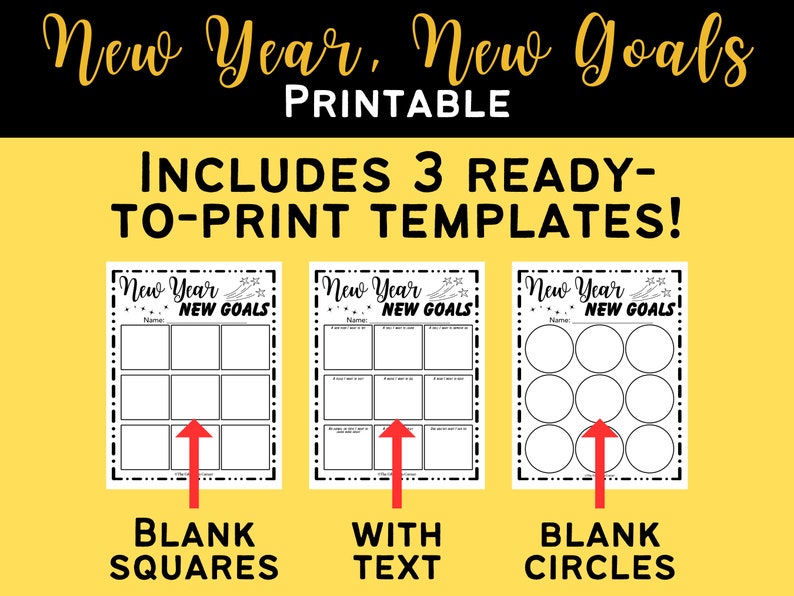 New Year, New Goals Printable Worksheet, New Year's Resolutions ...