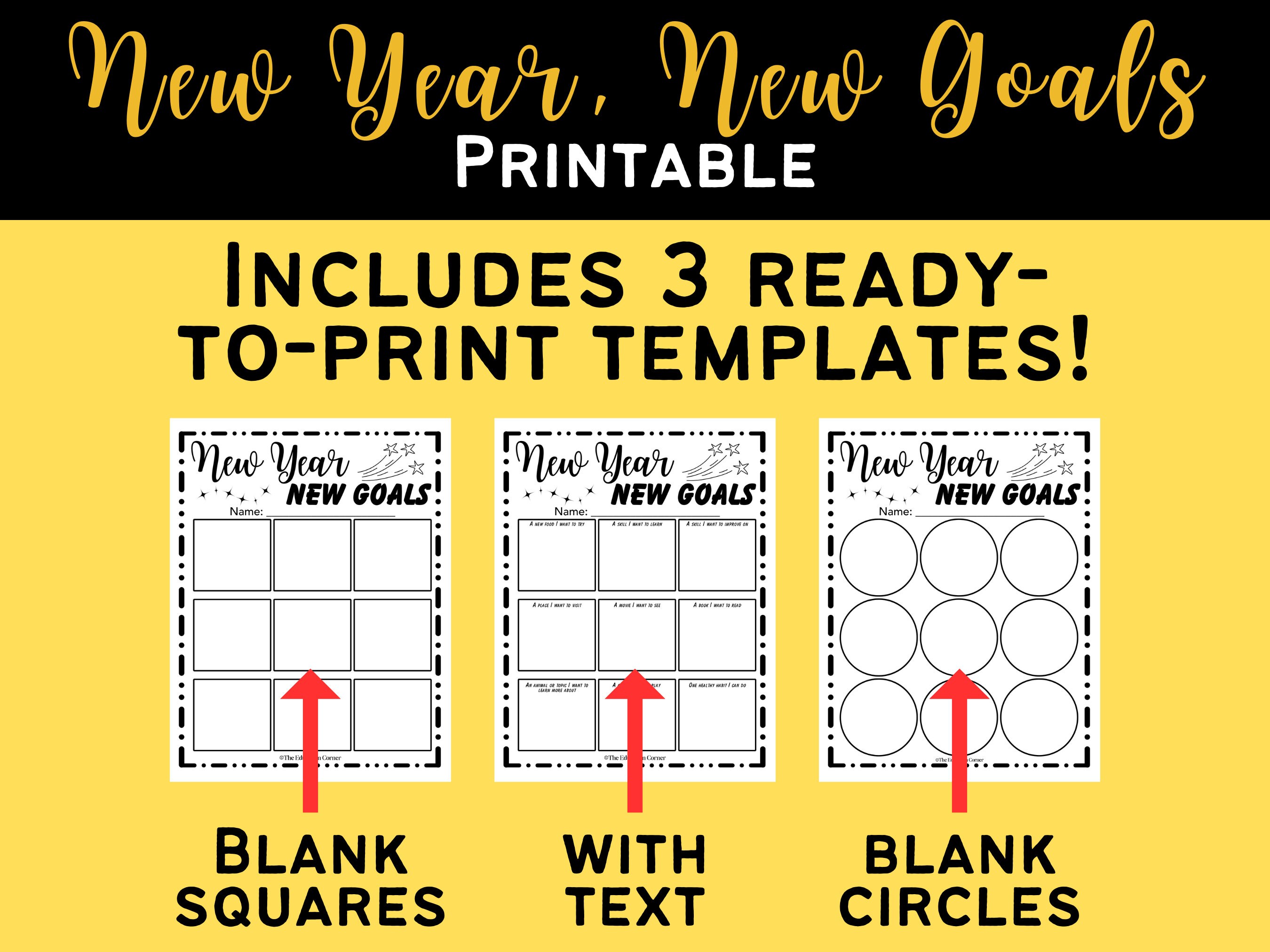 New Year, New Goals Printable Worksheet, New Year's Resolutions ...