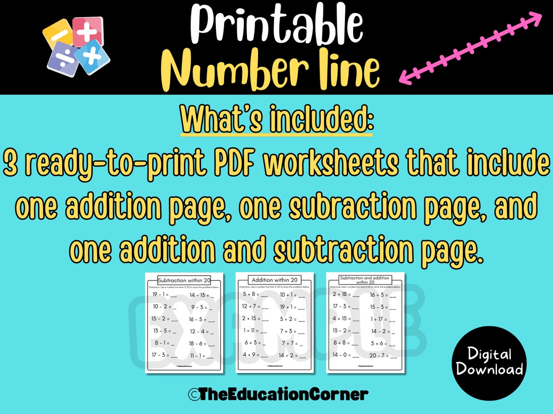 Printable Number Line 0-20 3 Practice Worksheets Math Worksheets - Etsy