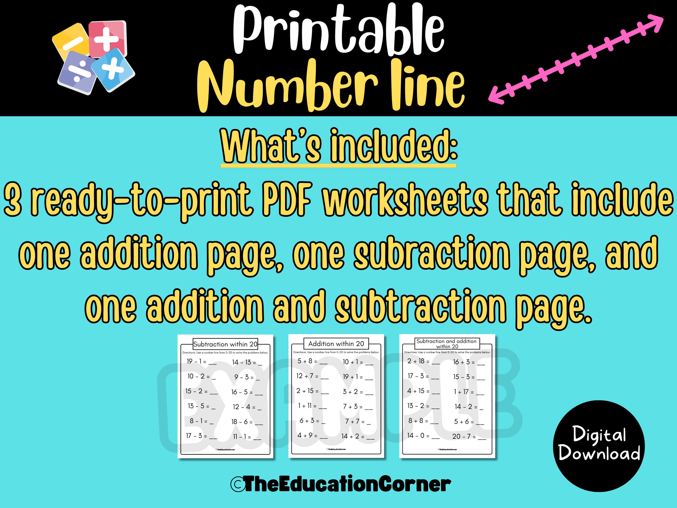 Printable Number Line 0-20 + 3 Practice Worksheets | Math Worksheets ...