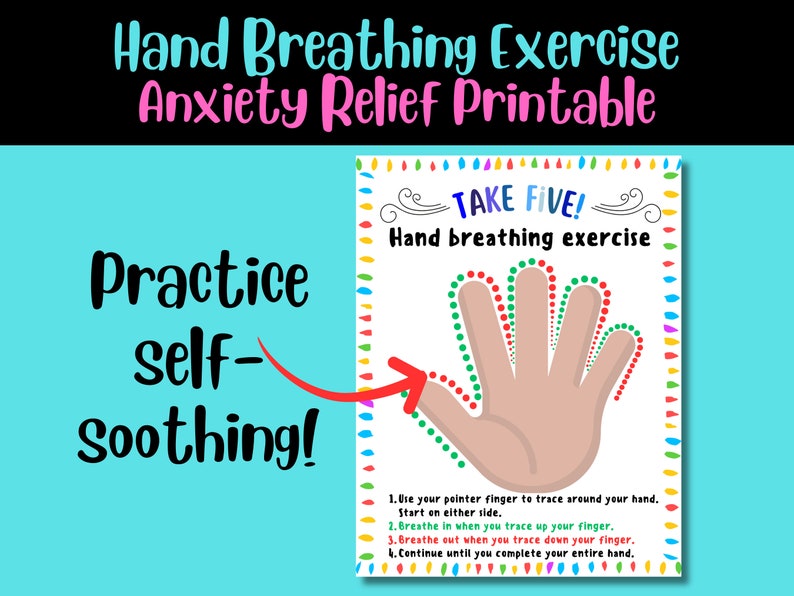 Anxiety Relief Printable Hand Breathing Exercise Colorful Visual Aid ...