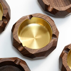 Solid Walnut Cigarette Ashtray, Unique Platonic Ash Tray With Gold Ash ...