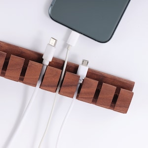 Premium Wooden Cable and Cord Organizer for Desk, Desk Cable Management ...