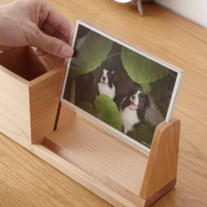 Personalized Pen Holder Photo Frame, Wood Desk Organizer With Phone ...