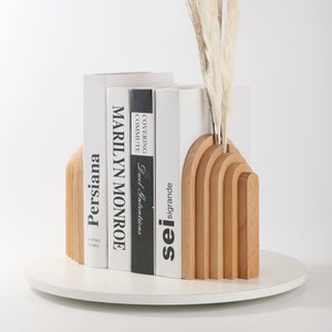 Wooden Bookends for Shelves, Pair of Bookends Stopper, Unique Desk Book ...