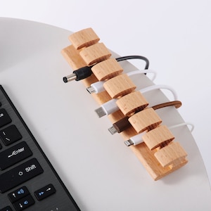 Premium Wooden Cable and Cord Organizer for Desk, Desk Cable Management ...