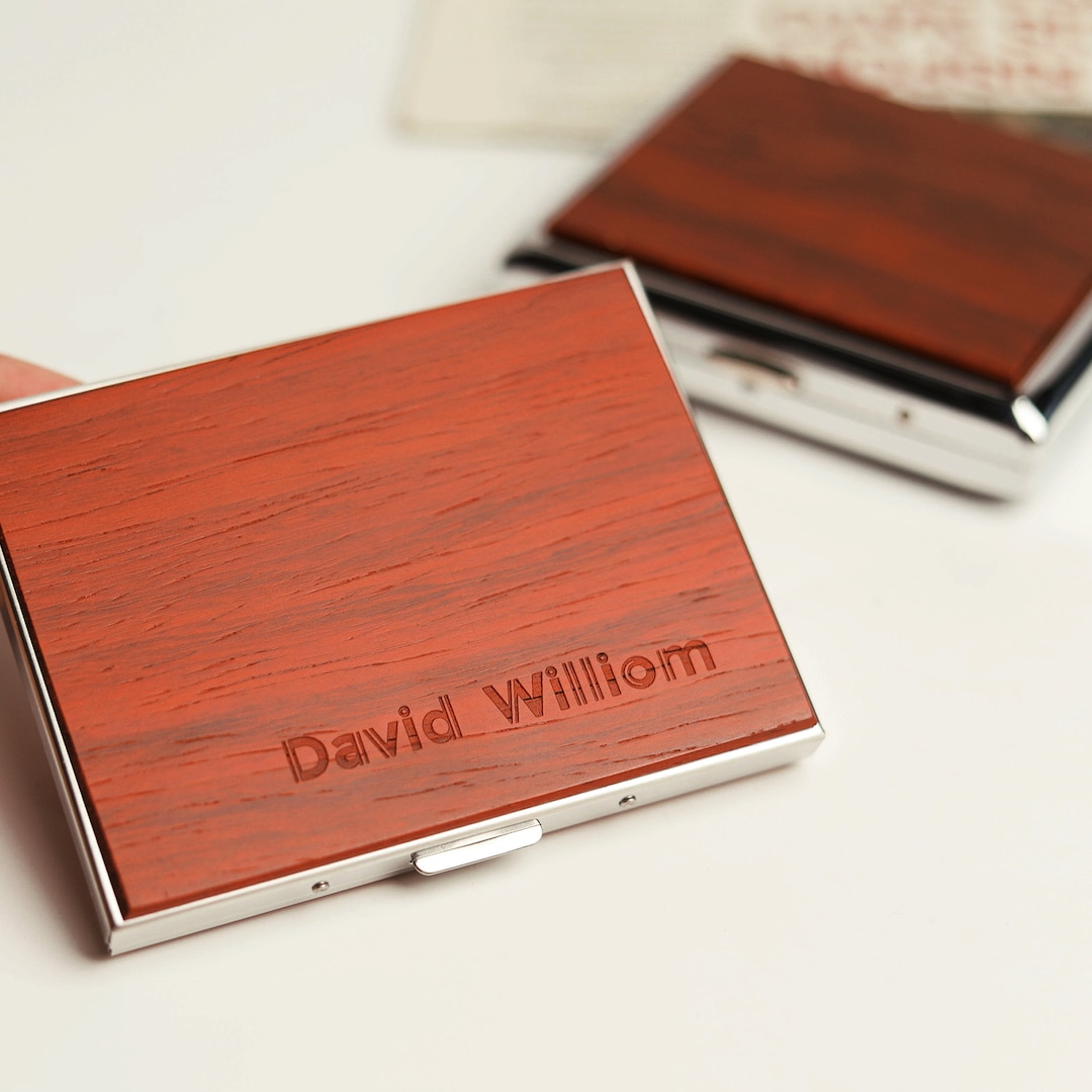 Personalized Wooden Cigarette Case, Metal Inner Cigarette Holder for 10 ...
