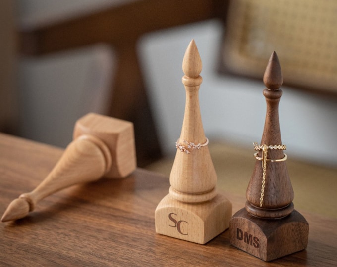 Personalized Wooden Ring Holder, Vintage Cone Ring Display Stand ...