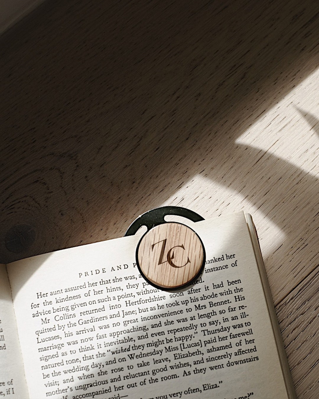 Personalized Bookmark Set of 2, Walnut & Steel Round Bookmark, Paper ...