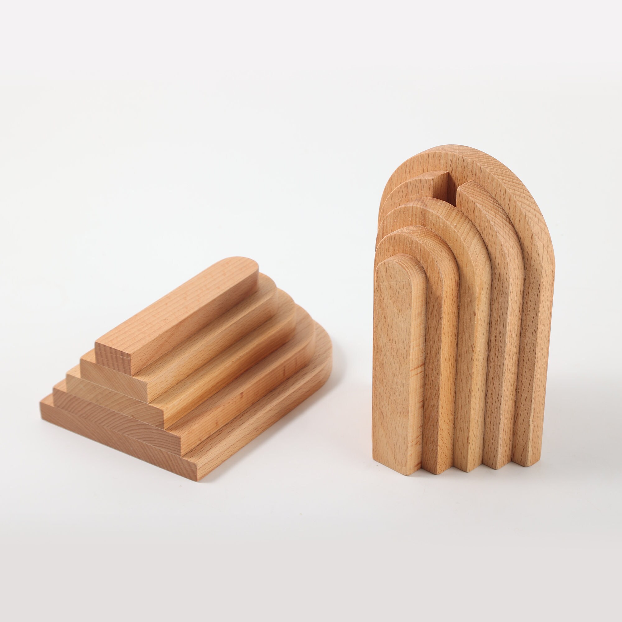 Wooden Bookends for Shelves, Pair of Bookends Stopper, Unique Desk Book ...