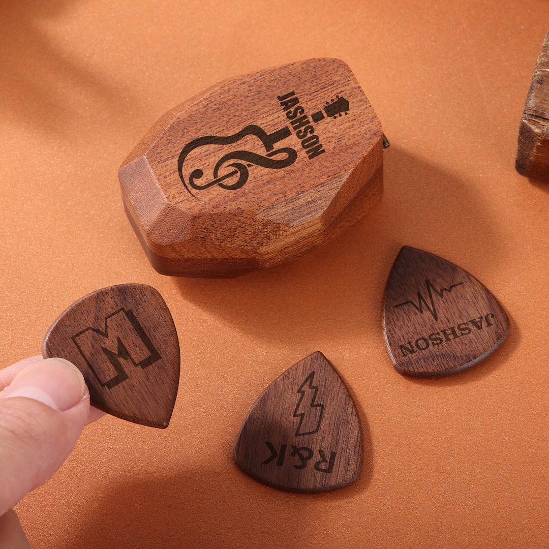 Personalized Wooden Guitar Pick Case, Custom Picks Plectrum Holder ...