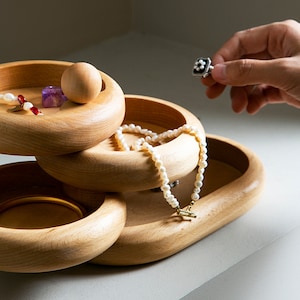 Wooden Rotating Jewelry Organizer, Multilayer Trays for Storage or ...