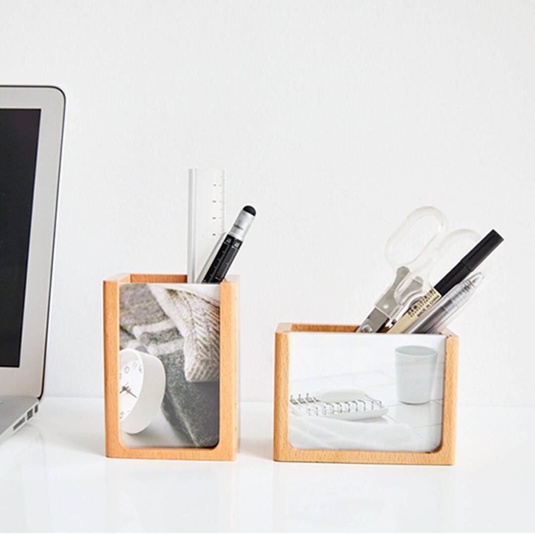 Personalized Wooden Pen Holder With Photo Frame Desk - Etsy