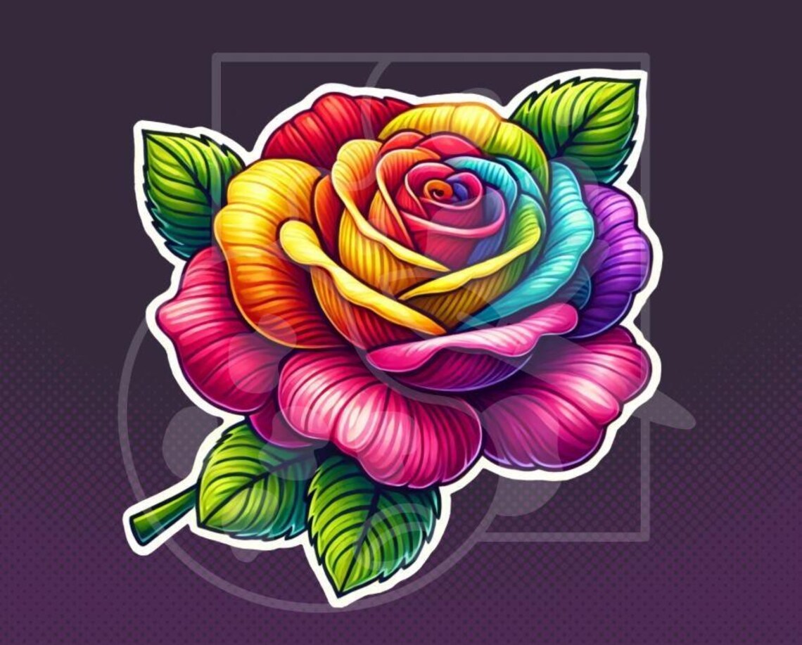 Rainbow Rose | PNG (300 DPI) & PDF File Digital Download | Clipart ...