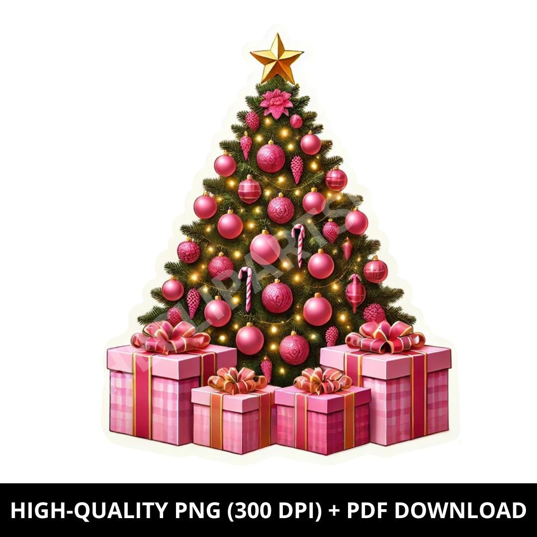 Cute Pink Christmas Tree Holiday Clipart Design for Custom Prints and ...