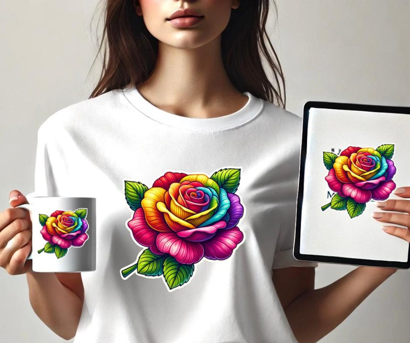 Rainbow Rose | PNG (300 DPI) & PDF File Digital Download | Clipart ...