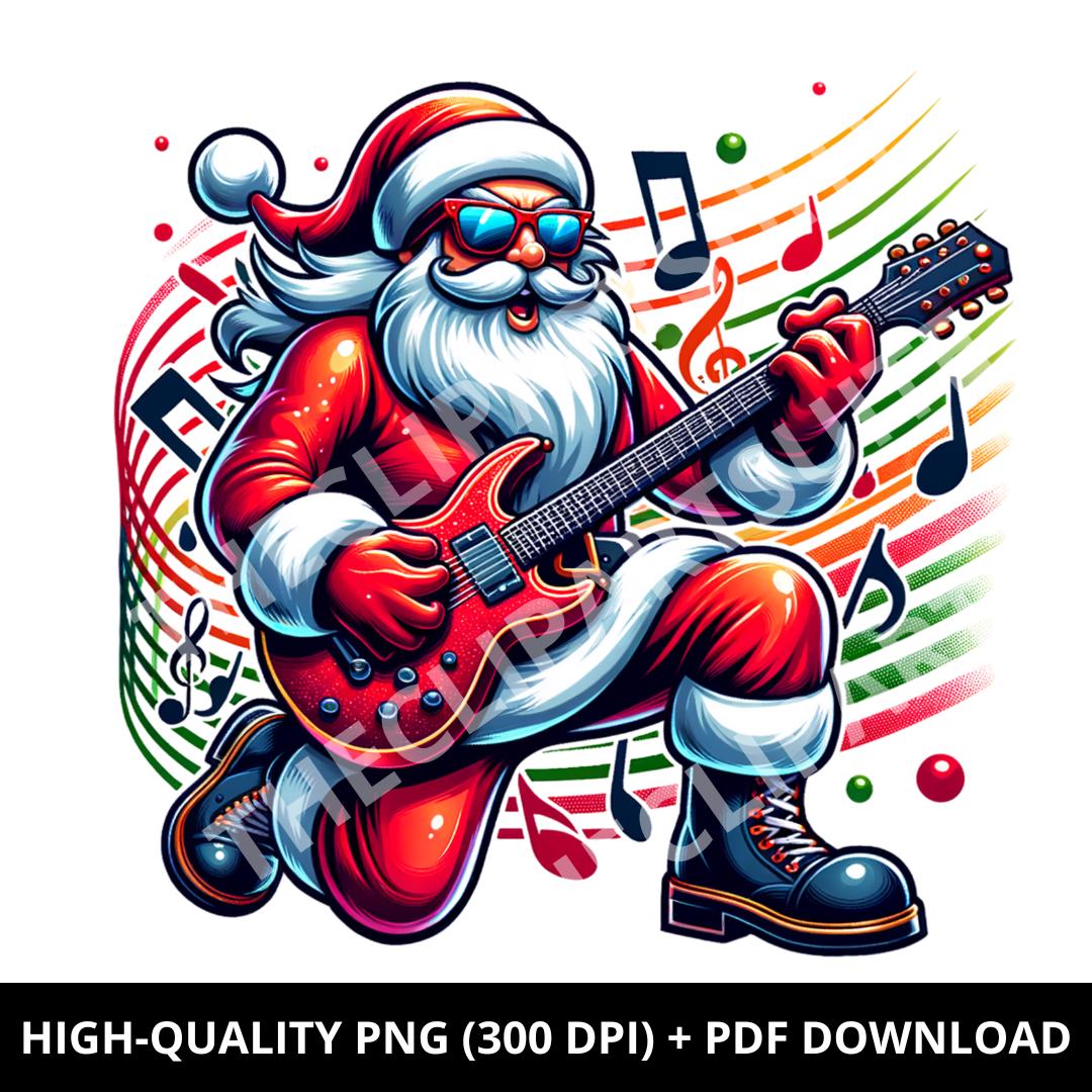 Santa Claus Rock and Roll Christmas Rockstar | Holiday Clipart Design ...