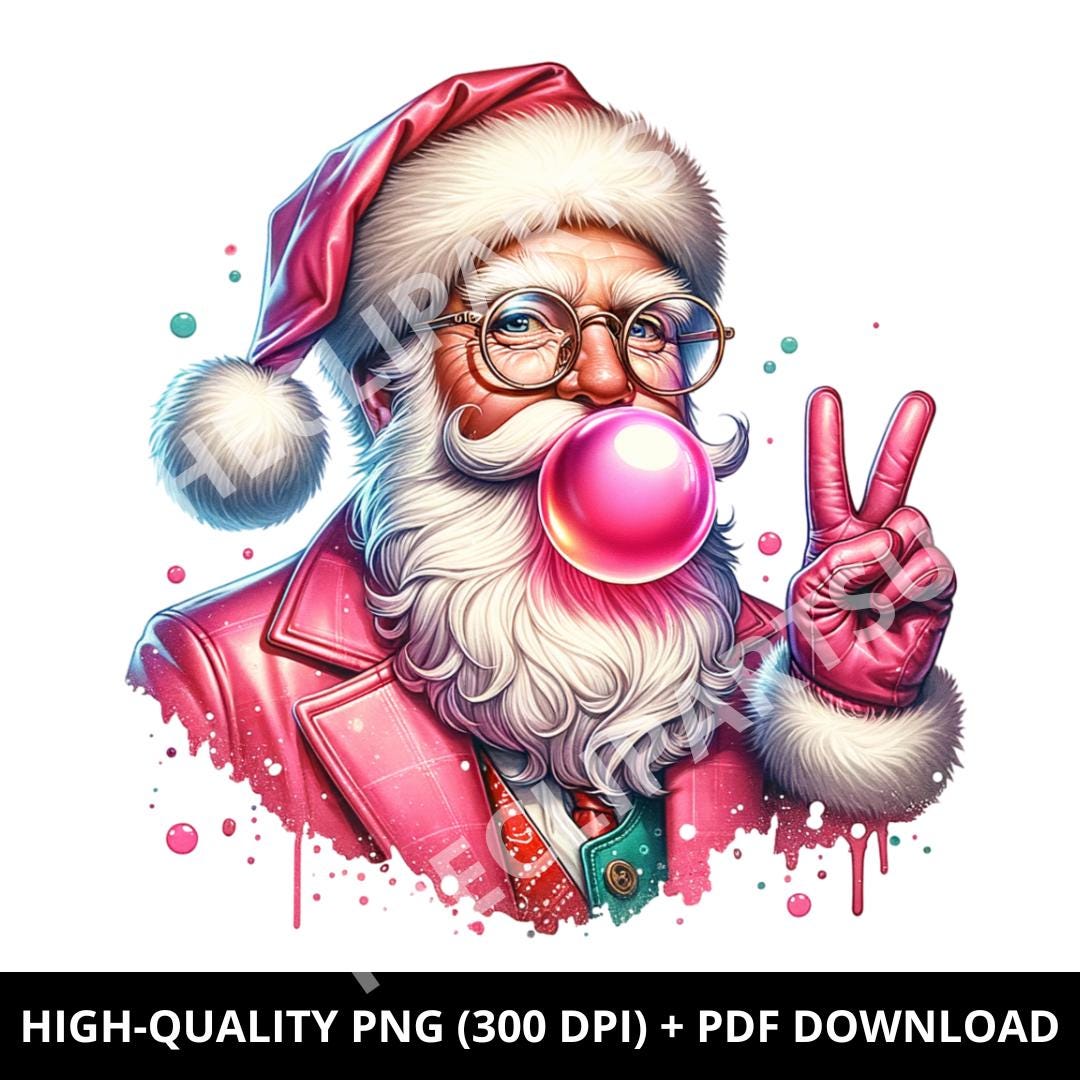 Retro Santa Claus Blowing Bubble Gum Holiday Clipart Design for Custom ...