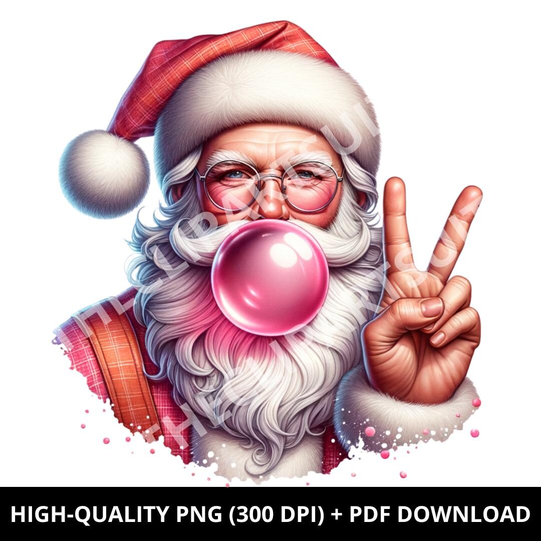 Vintage Santa Peace Sign Blowing Bubble Gum Holiday Clipart Design for ...