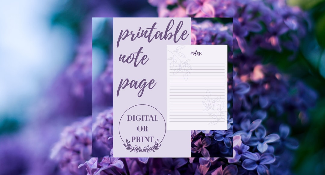 DIGITAL NOTE PAGE - Lavender Printable Digital Note Page Notes Notebook ...