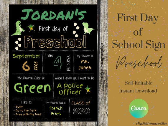First Day of School Chalkboard Sign Instant Editable - Etsy
