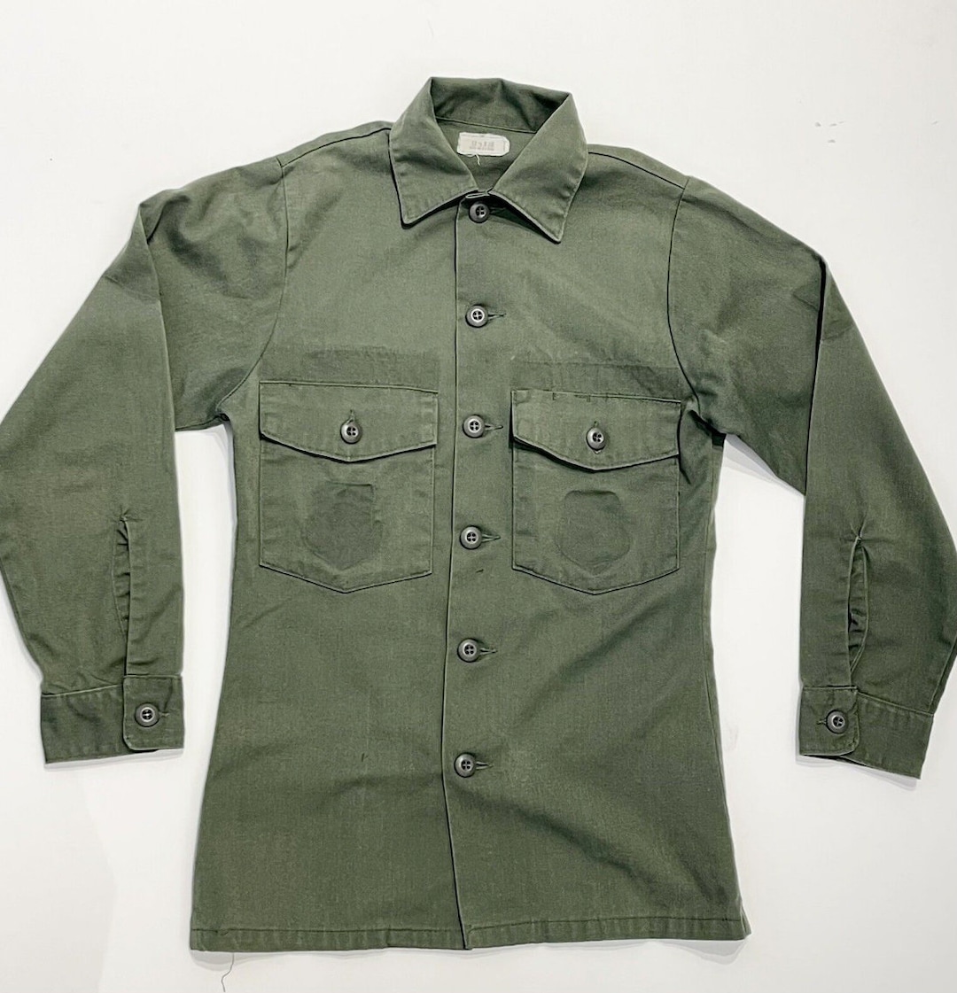 US Air Force Army Fatigue Shirt Long Sleeve OG-507 13 1/2 Small Vietnam ...