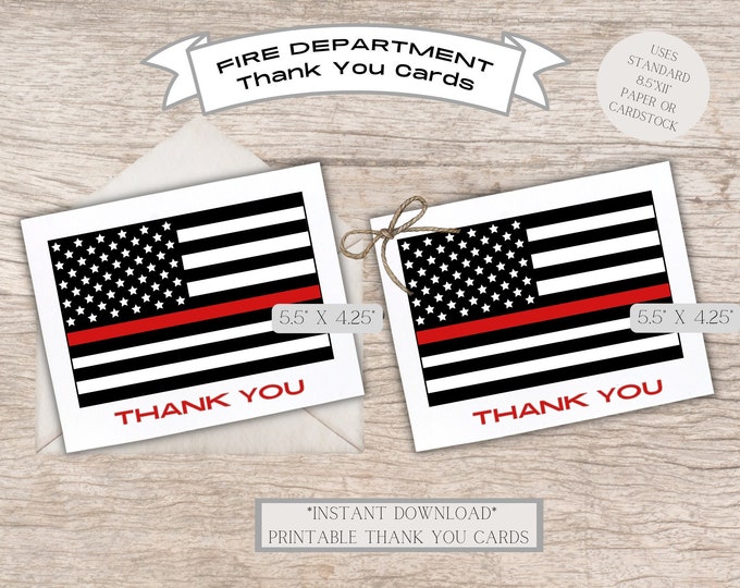 INSTANT DOWNLOAD Printable Firefighter Paramedic EMT Thank You Cards ...