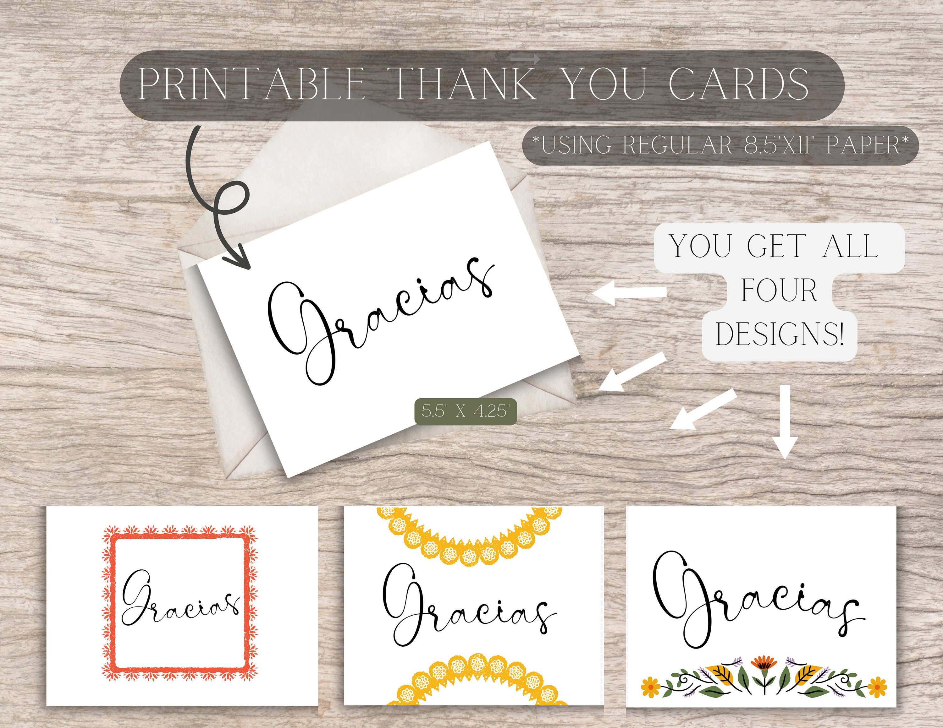 Printable "gracias" Cards, Thank You Cards, Spanish Thank You Cards ...