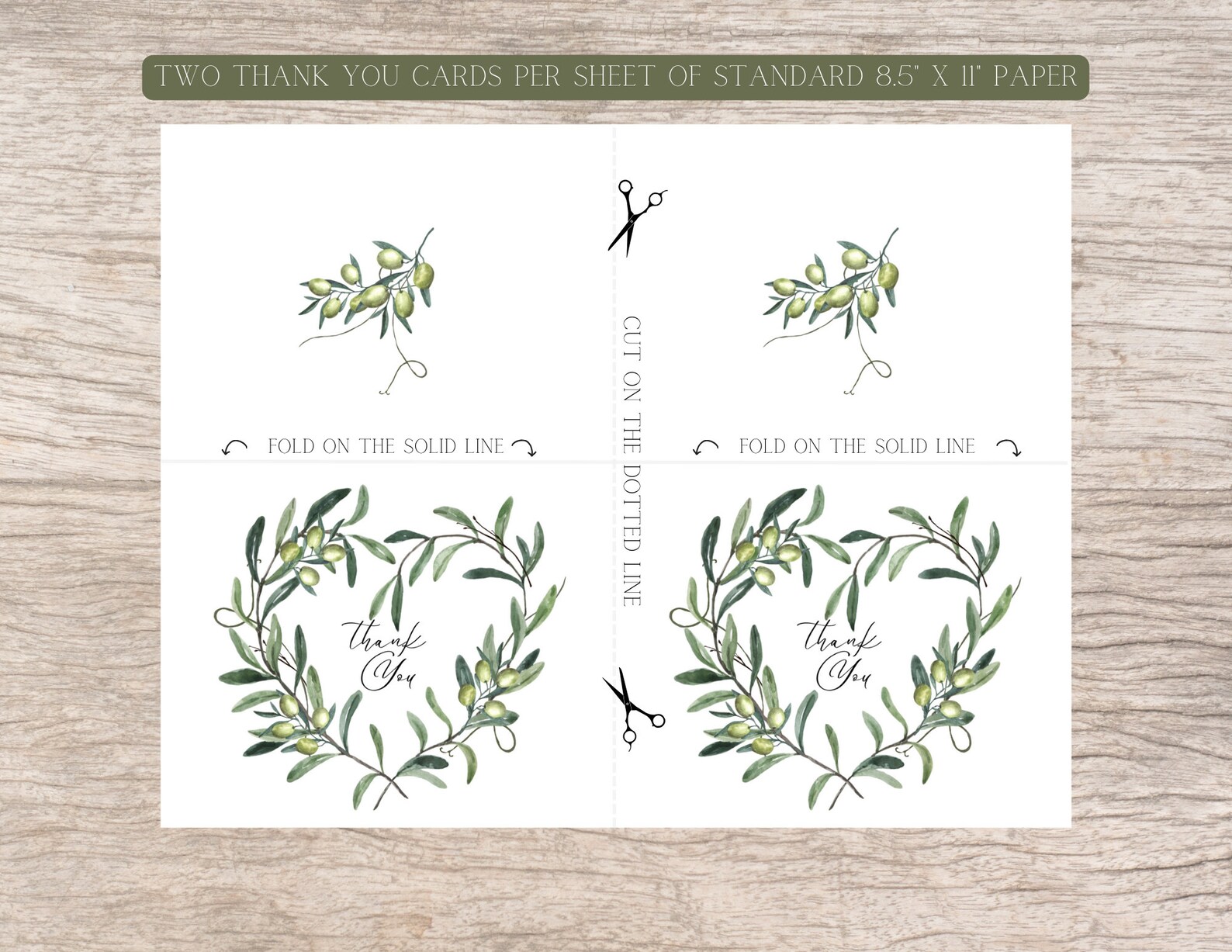 Thank You Cards, Thanks, Olive Branch Leaf Design, Wreath, Instant ...