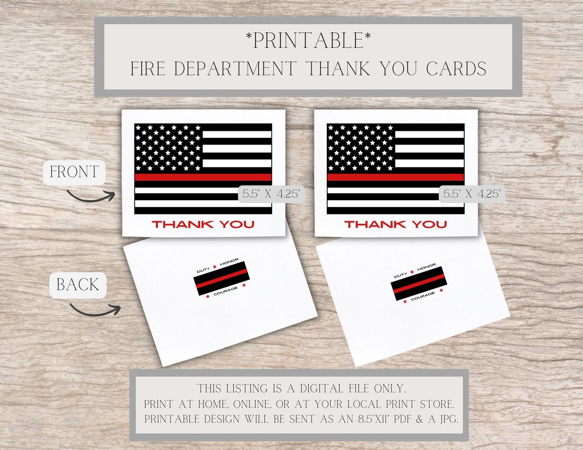 Thank You Cards for Fire Department, Fire Service, Firefighters ...