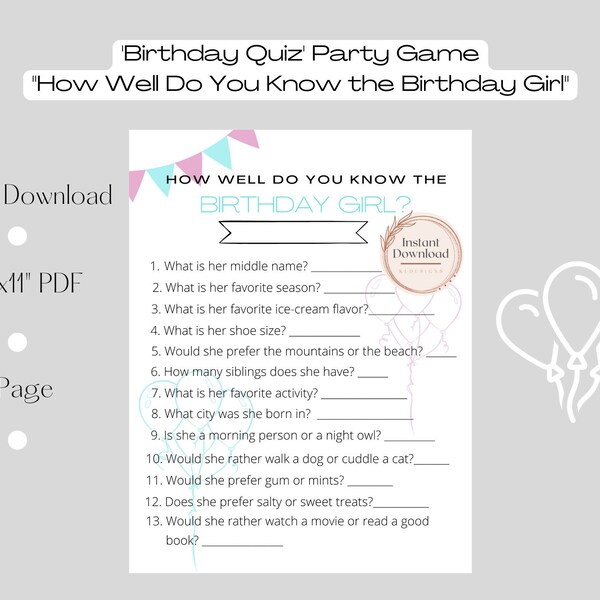 How Well Do You Know the Birthday Girl - Etsy
