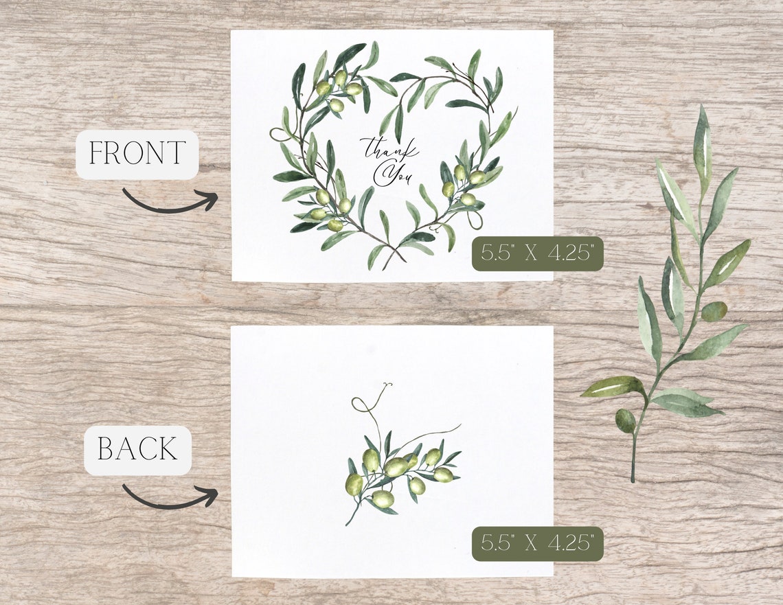 Thank You Cards, Thanks, Olive Branch Leaf Design, Wreath, Instant ...