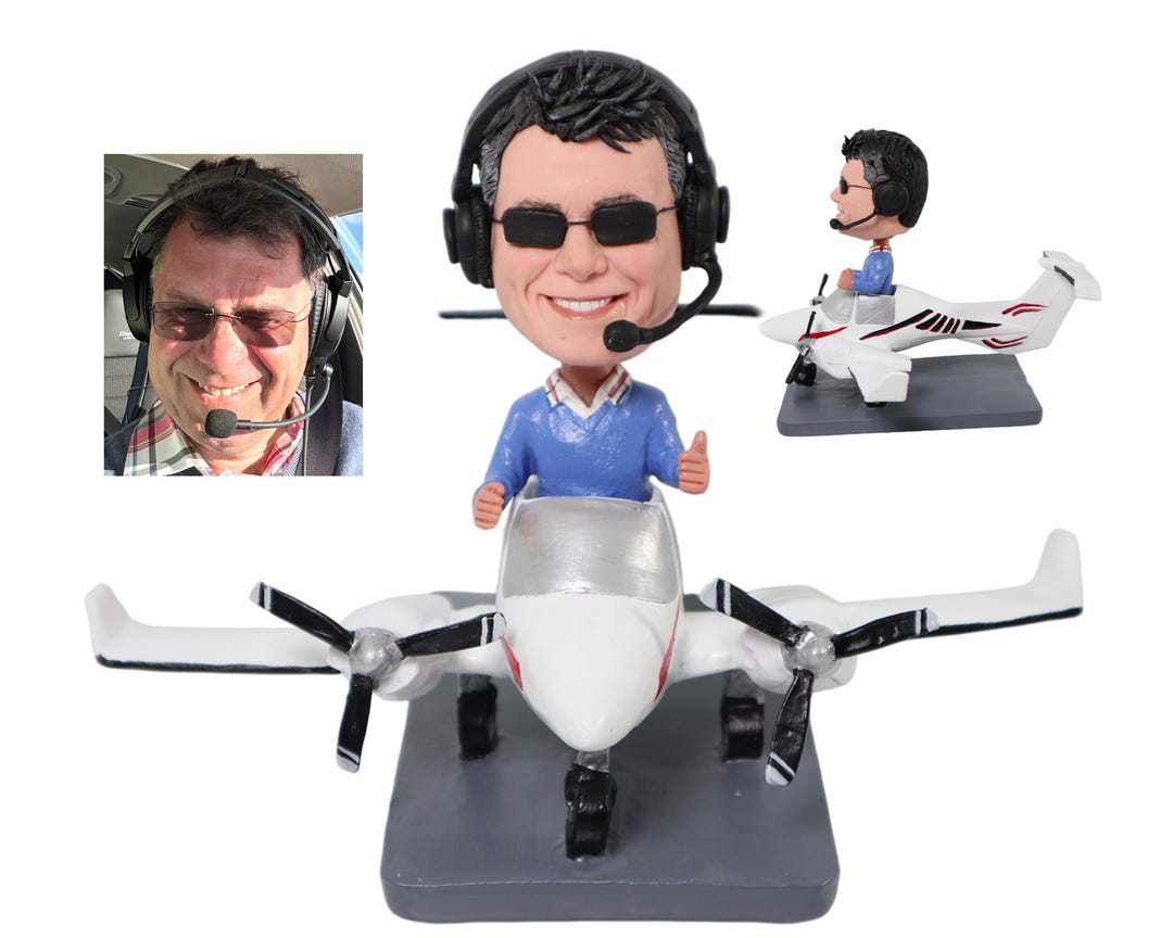 Custom Pilot Bobblehead With Airplane, Fun Office Desk Decoration ...