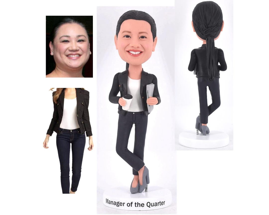 Office Lady Custom Bobbleheads Holding a Coffee Mug and Laptop ...