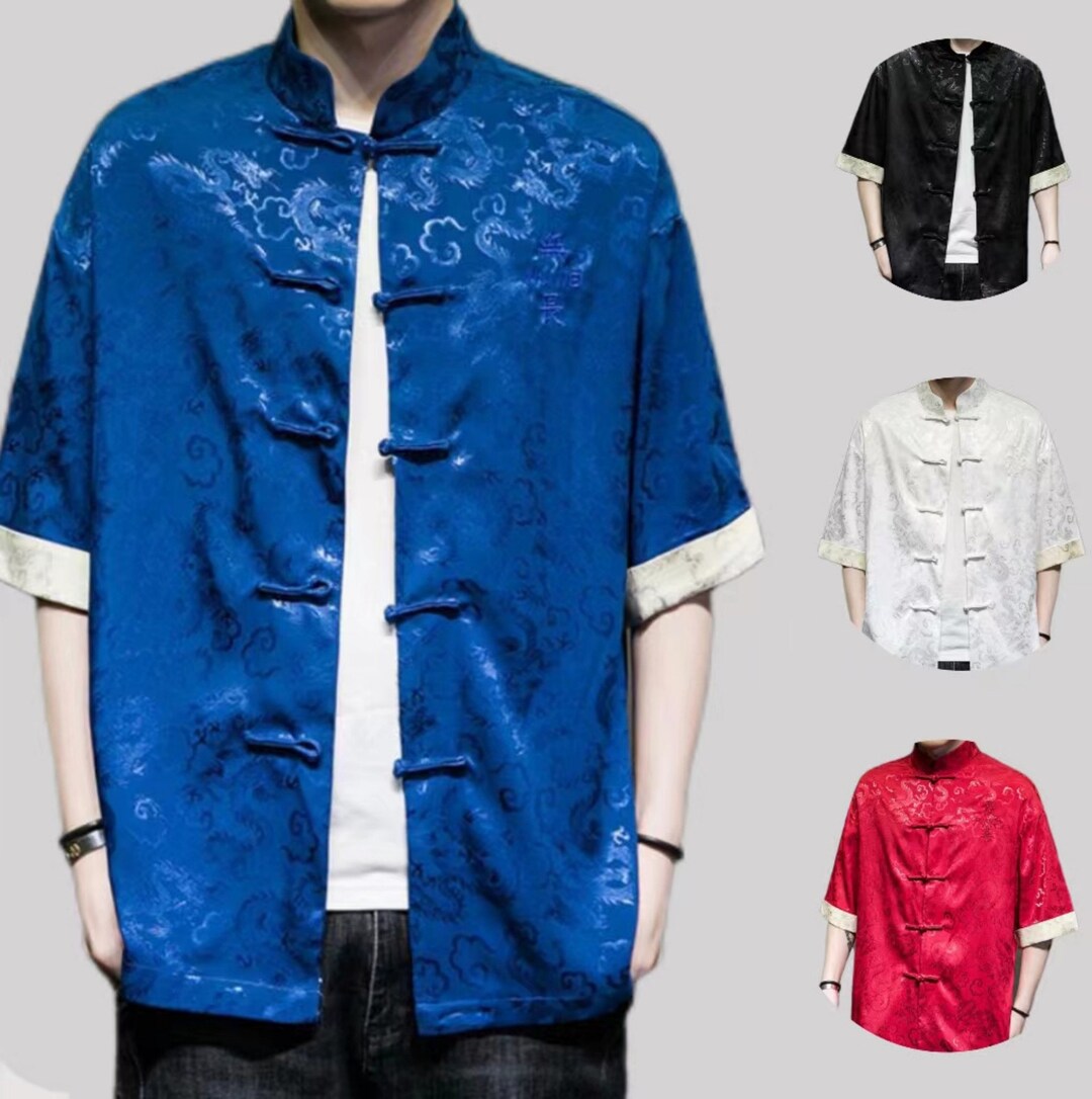 4 Colores Camisa De Traje Tang Con Patrón De Dragón Unisex Camisa