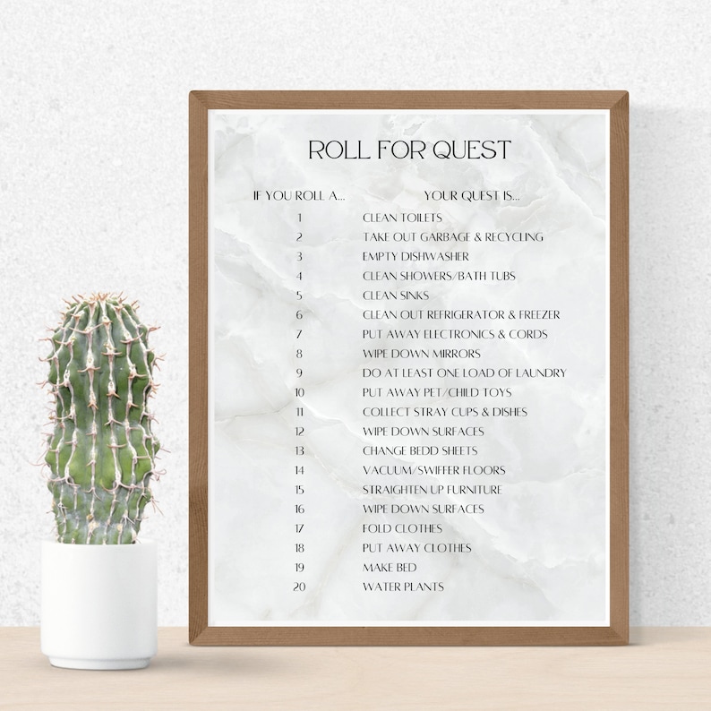 Printable: Roll for Quest Chore Sheet | Print Digital Download ...