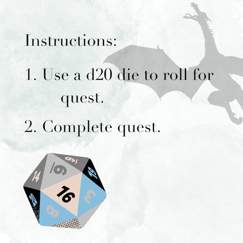 Printable: Roll for Quest Chore Sheet | Print Digital Download ...