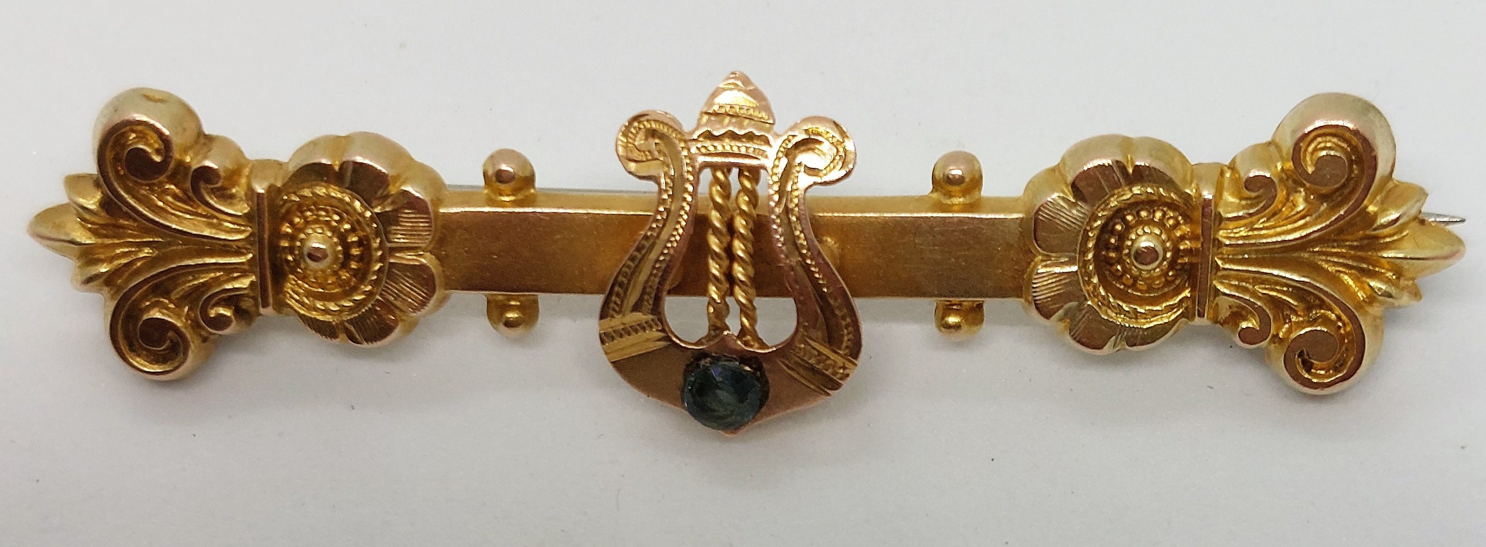 9ct Gold Victorian Bar Brooch With Lyre Design - Etsy