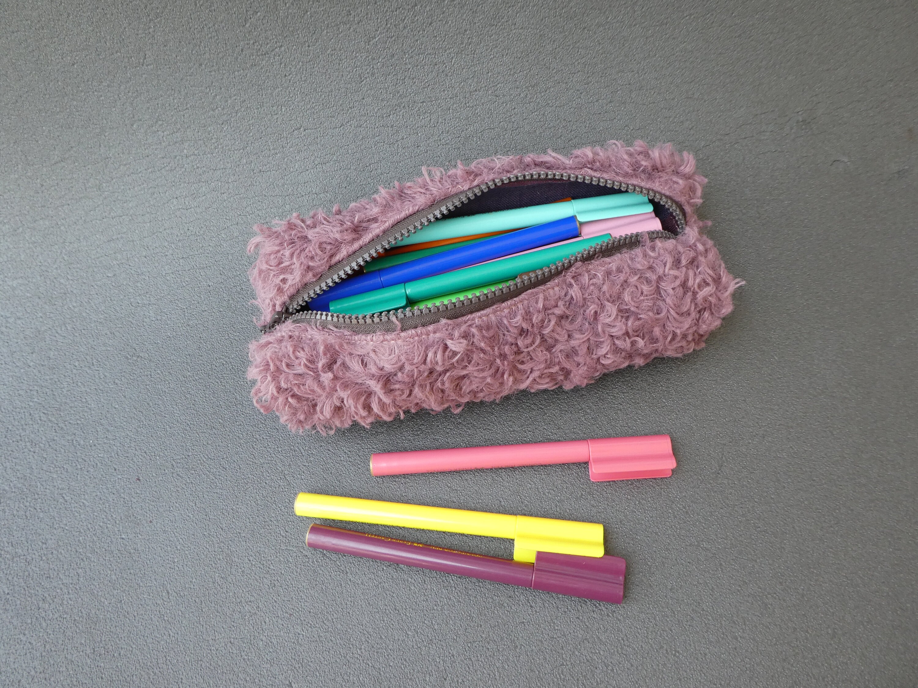 Curly Fabric Cute Pencil Case in Purple Ivory Brown or Black Color ...