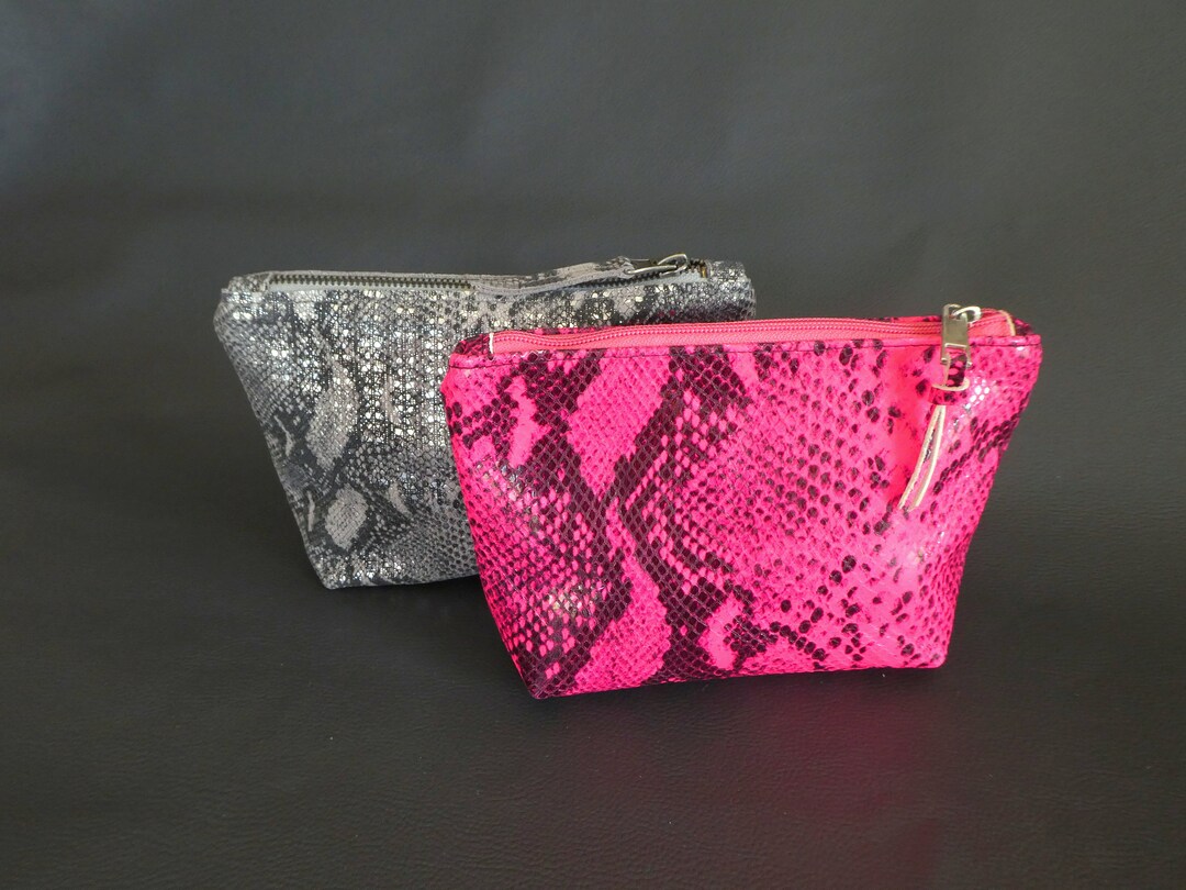 Set of 2 Anaconda Skin Pattern Leather Mini Makeup Bags, Python ...
