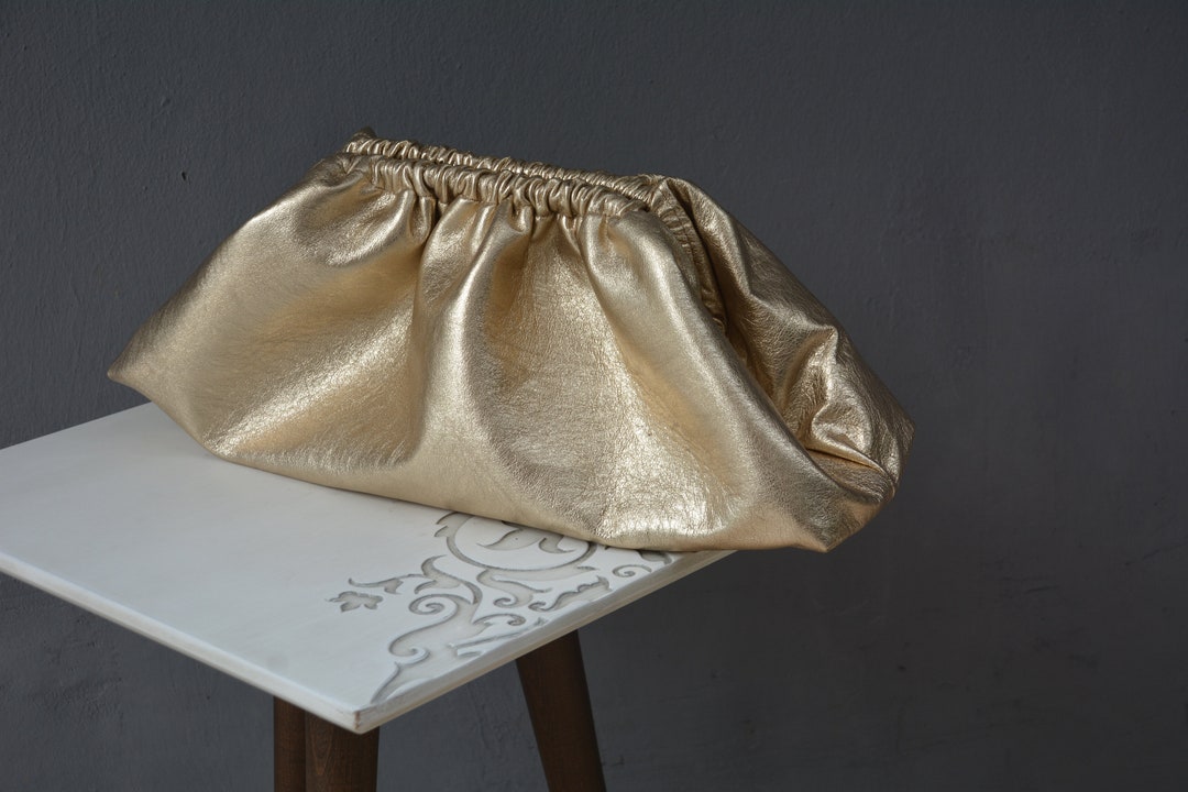 Gold Genuine Metallic Leather Dumpling Cloud Clutch Ready to Ship ...