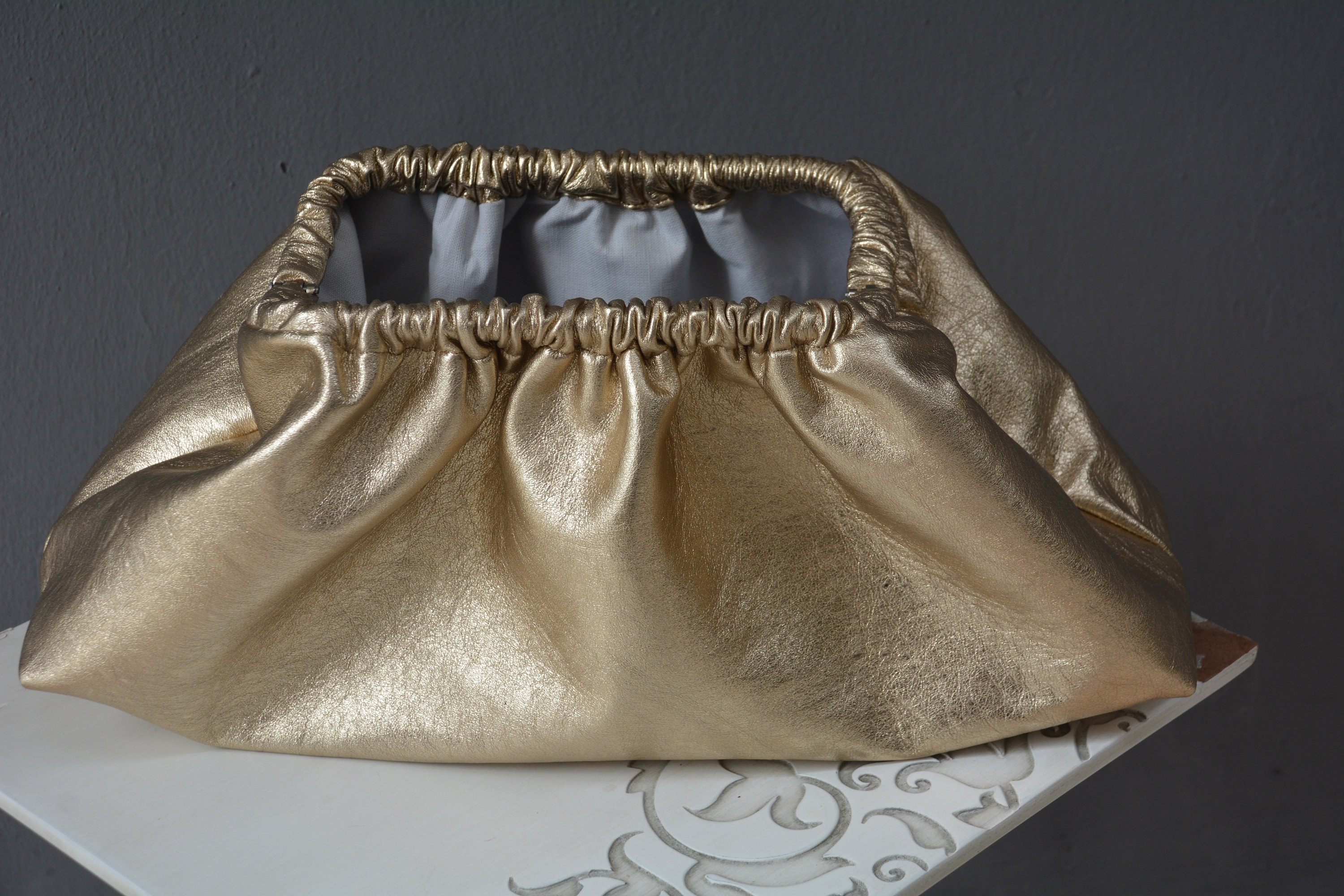 Gold Genuine Metallic Leather Dumpling Cloud Clutch Ready to Ship ...
