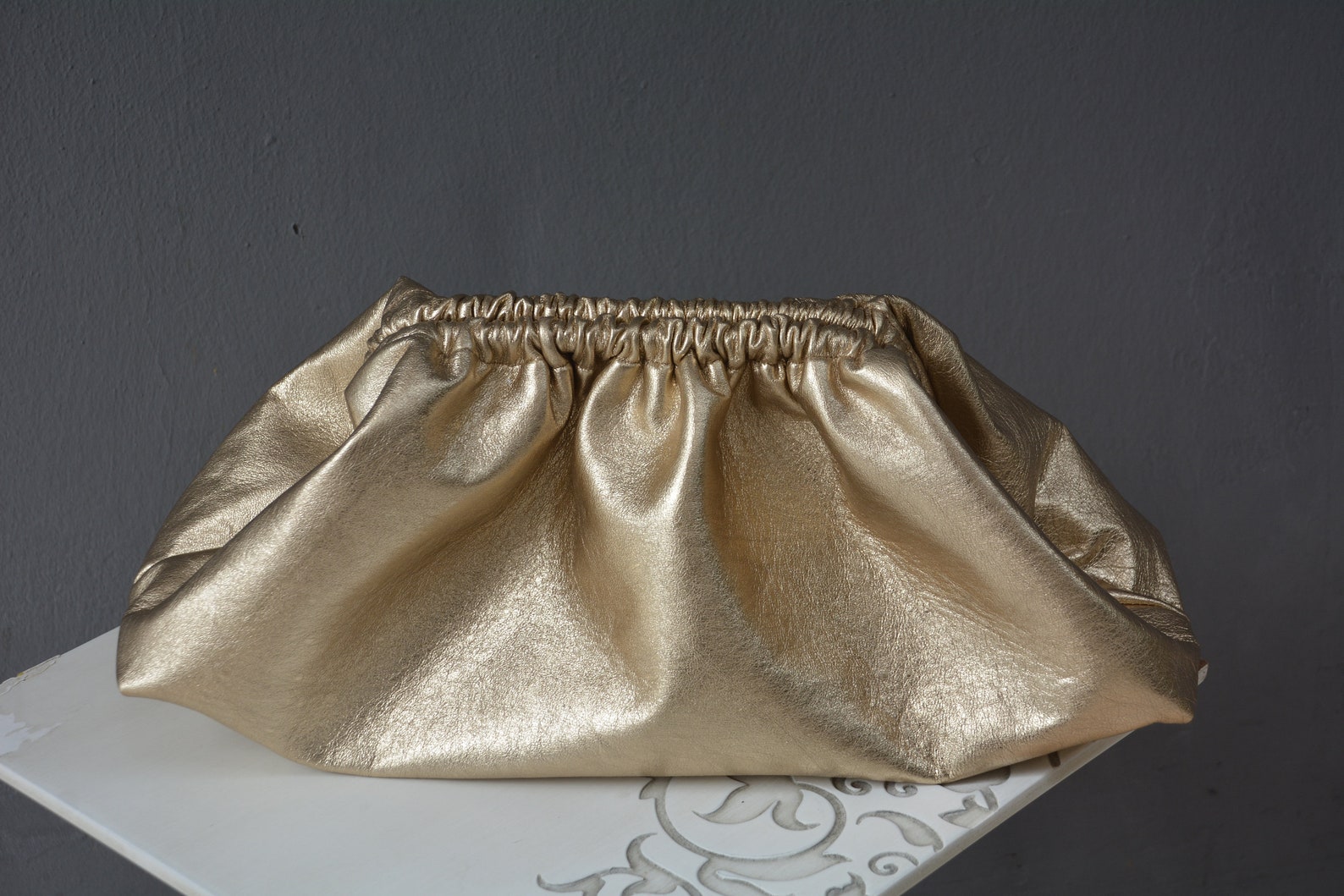Gold Genuine Metallic Leather Dumpling Cloud Clutch Ready to Ship ...